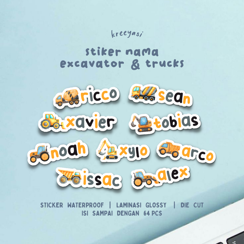 Jual TRUCKS & EXCAVATOR - Stiker Label Nama Custom - Waterproof ...