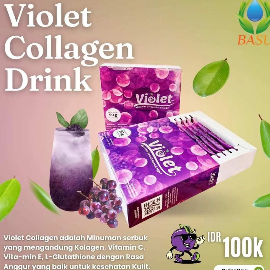 Jual (BASU) VIOLET DRINK 1 BOX ISI 6 SACHET MINUMAN SERBUK RASA ANGGUR HALAL | Shopee Indonesia