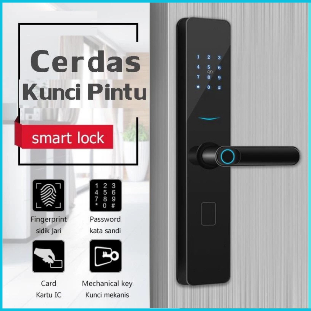 Jual COD Cepat Smart Door Lock Password Fingerprint Card RFID Alarm /Kunci Pintu sandi dan card ...