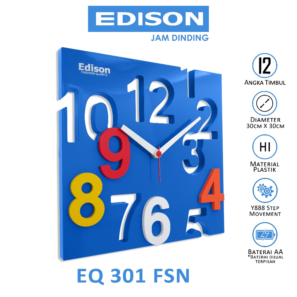 Jual Jam Dinding Edison EQ 301 FSN Timbul Ukuran 300mm x 300 mm 30cm x ...