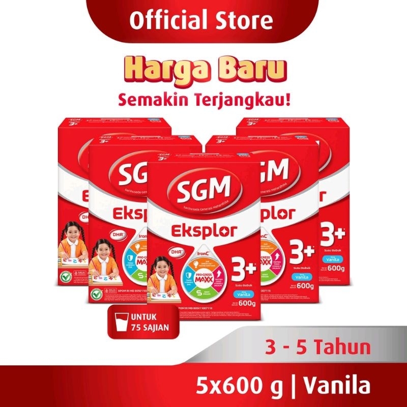 Jual SGM Eksplor 3+ dengan IronC Susu Bubuk Rasa Vanilla 600GR x 5 | Shopee Indonesia