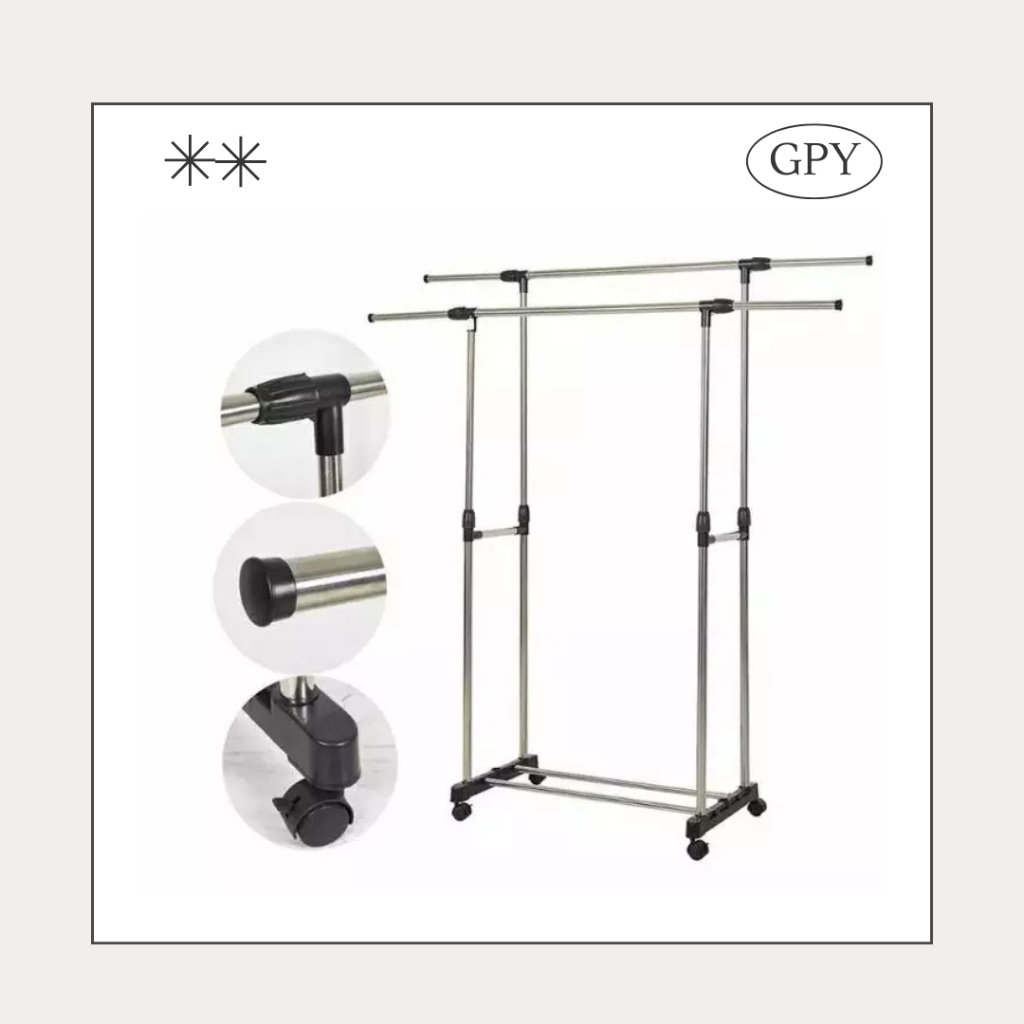 Jual DOUBLE Rod Rack Rak Gantung Baju 2 Lapis + Roda - Rak Pakaian ...