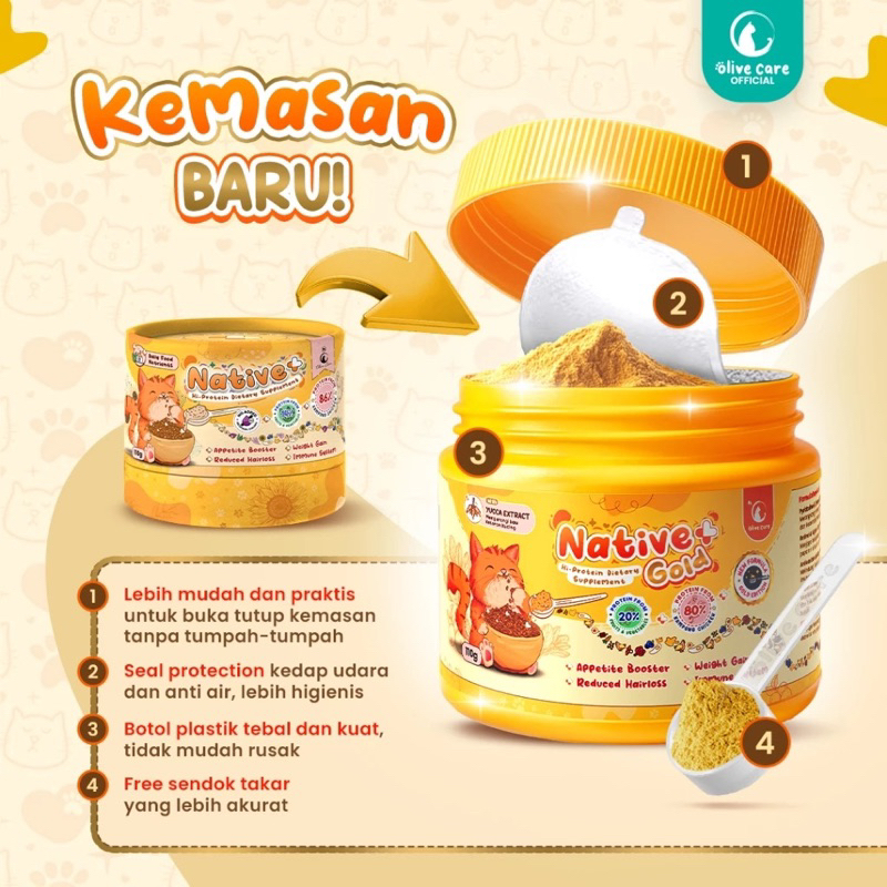 Jual OLIVE CARE NATIVE GOLD VITAMIN KUCING TINGGI PROTEIN 110gr ...