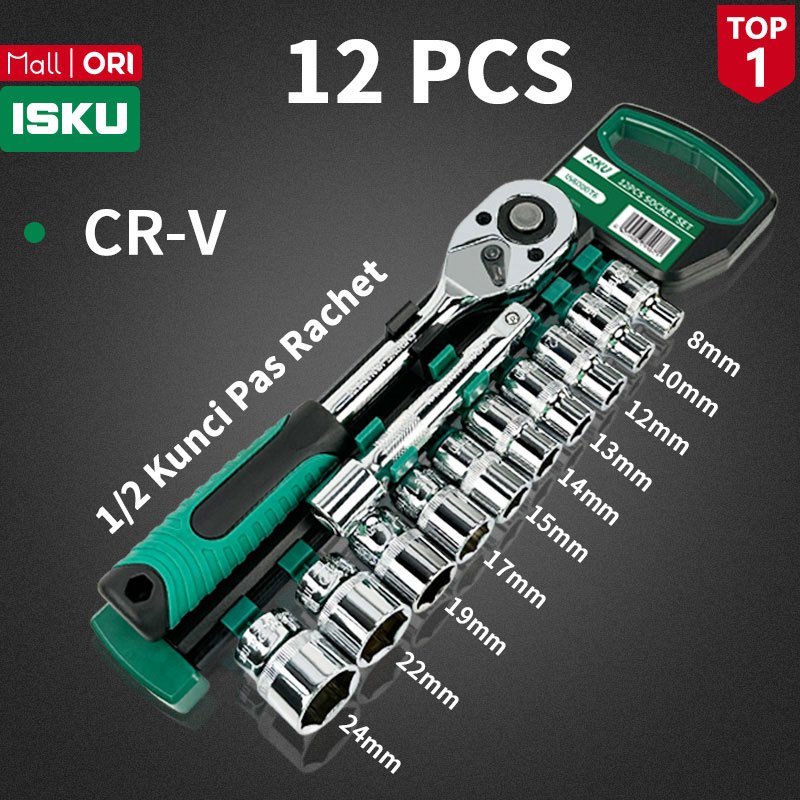 Jual ISKU Kunci Shock 12Pcs Drive Socket 1/2 Inch Socket Wrench Set 8 ...