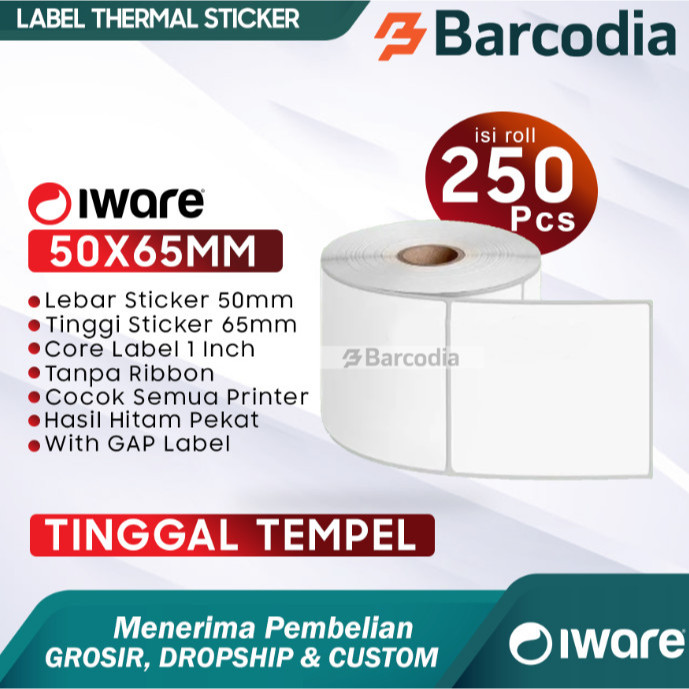 Jual BARCODIA Kertas Label Sticker Barcode Thermal 50 x 65 mm 250pcs ...
