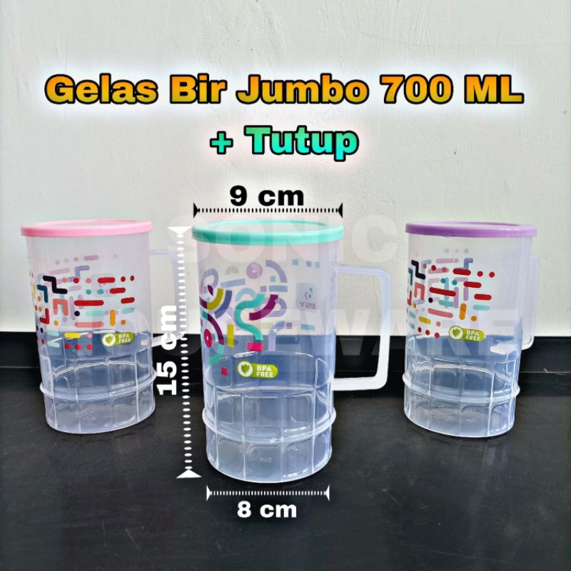 Jual Gelas Bir Cangkir B20 Jumbo Besar 700 ML Tutup BPA Free Mug Gagang ...