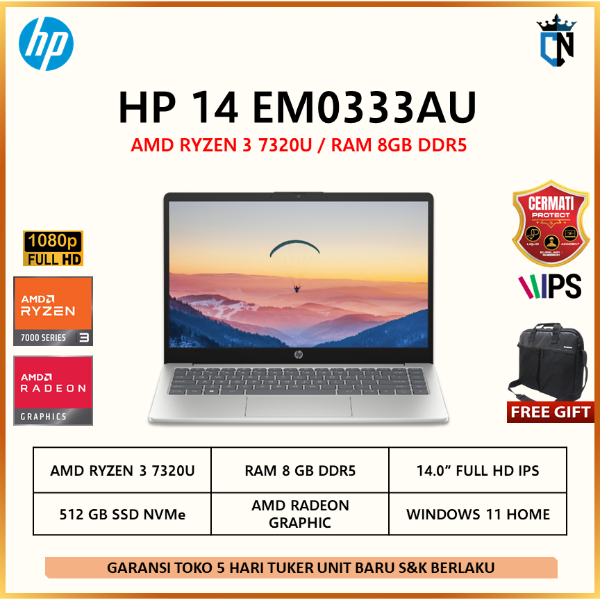 Jual Laptop HP 14 AMD Ryzen 3-7320U 8GB 512GB SSD W11 OHS 14" FHD IPS ...