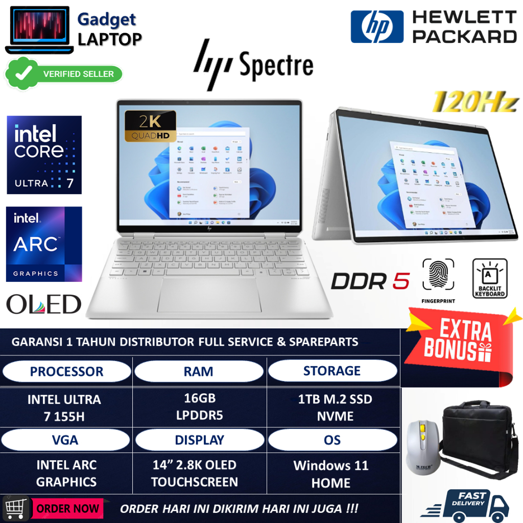Jual LAPTOP HP SPECTRE X360 14 INTEL EVO ULTRA 7 155H 16GB DDR5 1TB 2 ...