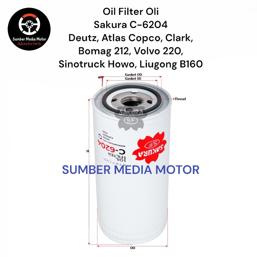 Jual Sakura Oil Filter Oli C-6204 Deutz, Atlas Copco, Clark, Bomag 212 ...