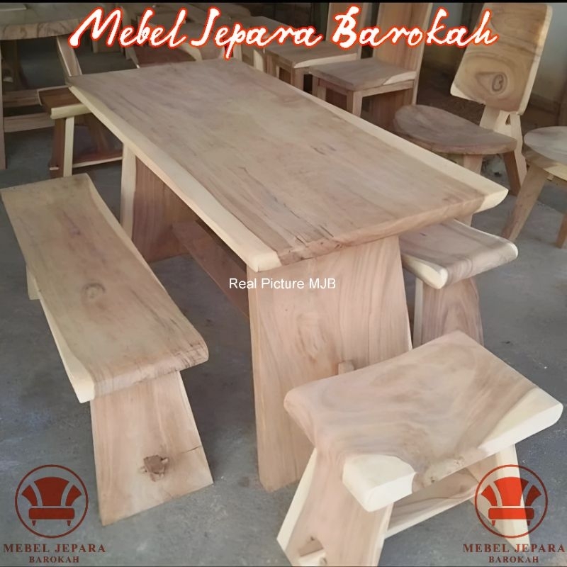 Jual Set Meja Kursi Makan Kayu Trembesi Solid Utuh Tanpa Sambungan ...