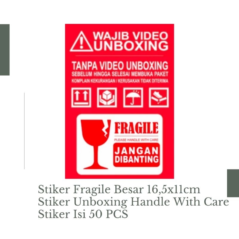 Jual Stiker Fragile Besar 16,5x11cm Stiker Unboxing Handle With Care ...