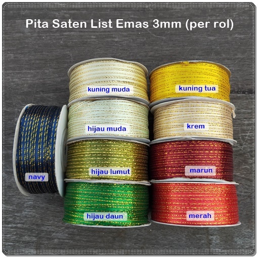 Jual GPITA-50 : Pita Saten List Emas 3mm (per rol) | Shopee Indonesia