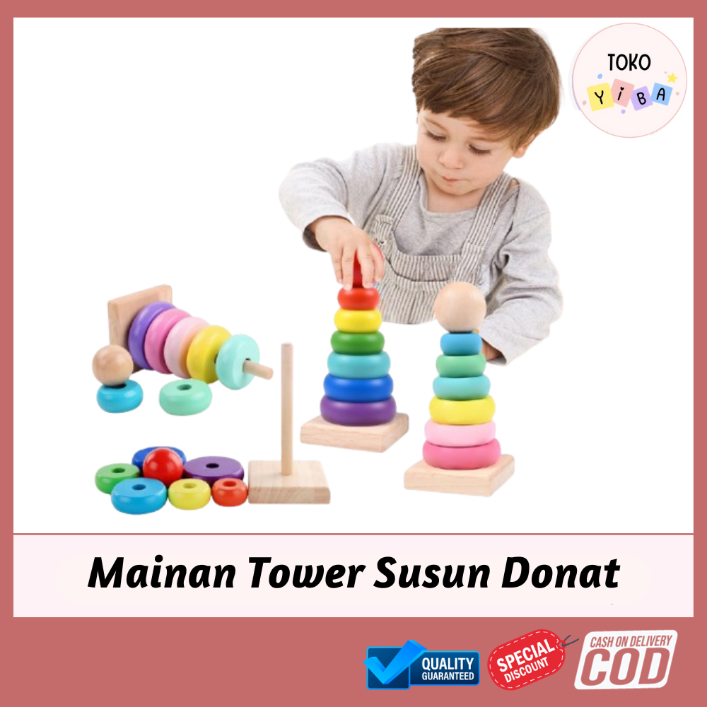 Jual TokoYiba Mainan Anak Ring Donat Susun Kayu / Tower Menara Edukasi ...