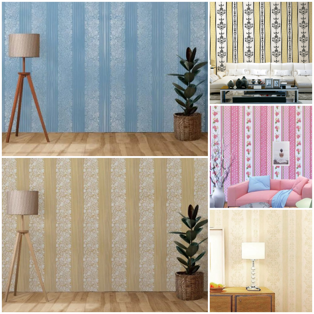 Jual Wallpaper Stiker Dinding Kamar Motif Salur Garis Minimalis Bunga dan Batik Ukuran L 45cm x ...