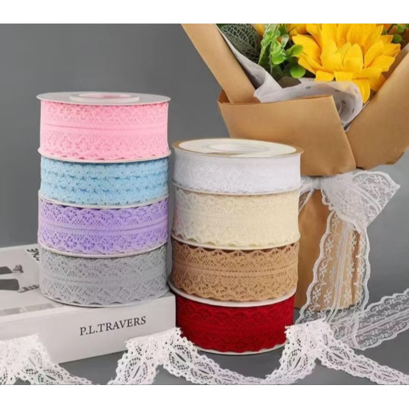 Jual (1 roll ) PITA RENDA KOREAN PITA RENDA LACE FLOWER WRAP RIBBON 20 ...