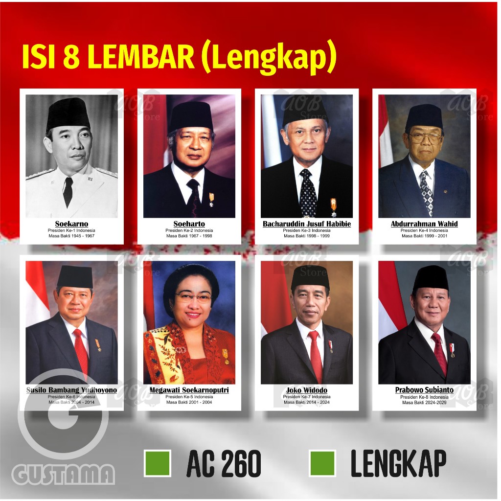 Jual Poster Presiden Indonesia 1 Set isi 8 Lembar 20x30cm | Shopee ...
