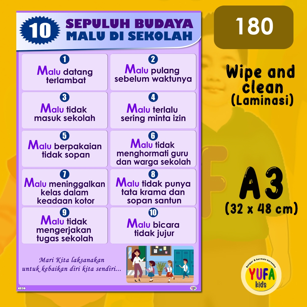 Jual 180 Poster 10 budaya malu di sekolah - Poster Edukasi Anak ...