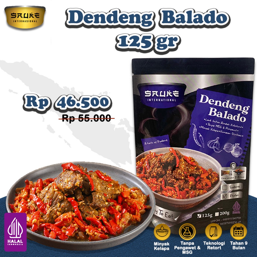 Jual SAUKE Dendeng Balado Basah 125gr Lauk Siap Saji Tahan 9 Bulan Suhu ...