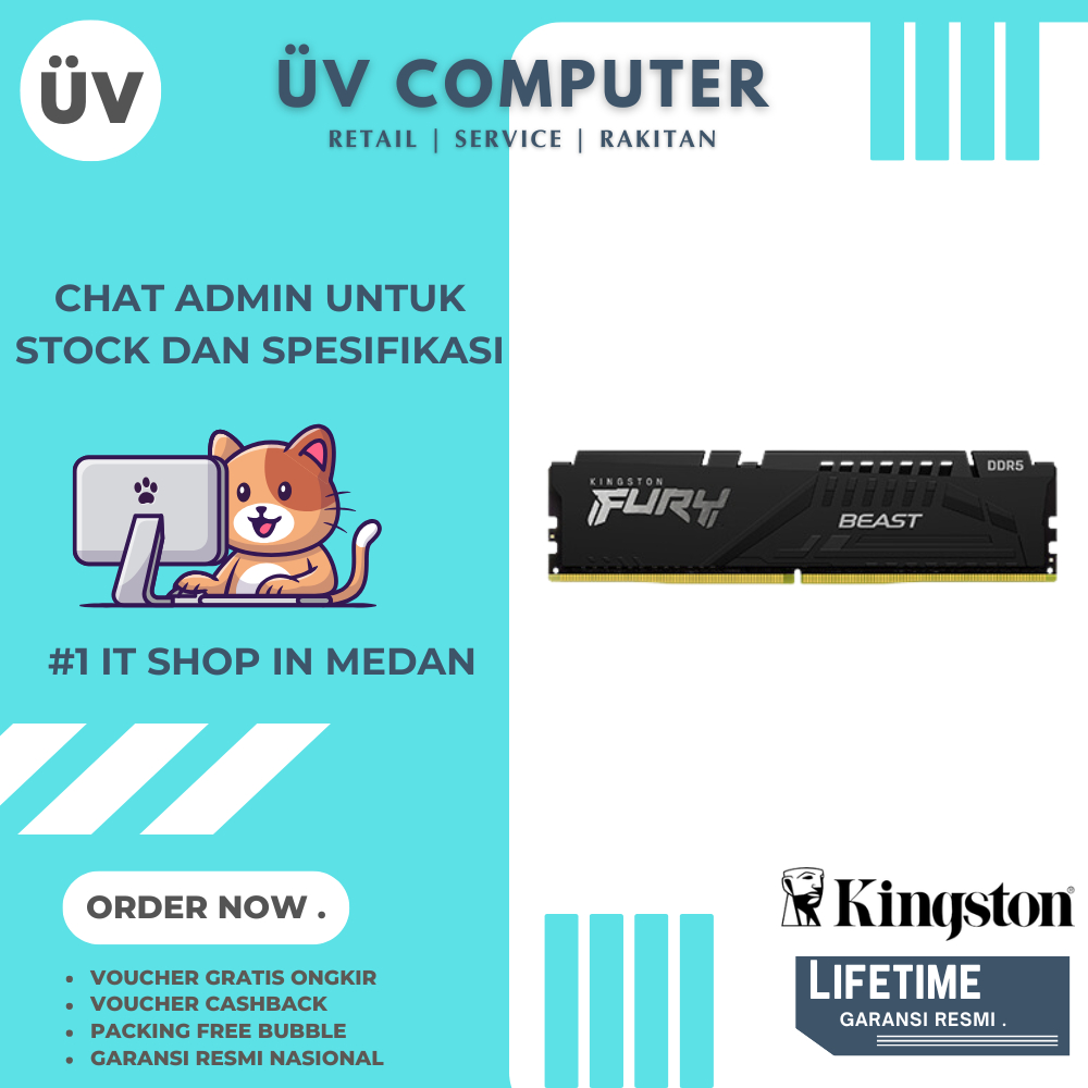 Jual Memory RAM DDR5 | Longdimm | KINGSTON Fury Beast 1x8GB 8GB | PC4 PC41600 5200MHz ...