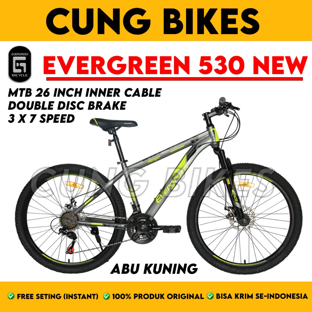 Jual SEPEDA GUNUNG MTB 26 INCH EVERGREEN 530 Double disc brake 21 SPEED ...