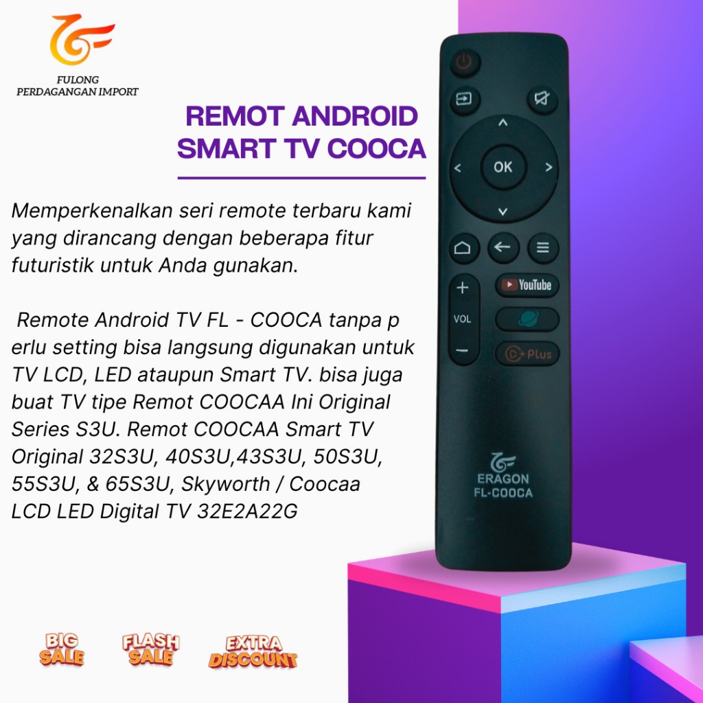 Jual Remote Cooca Smart TV Android 32S3U 40S3U 43S3U 32Z72 40Z72 32SS7G ...