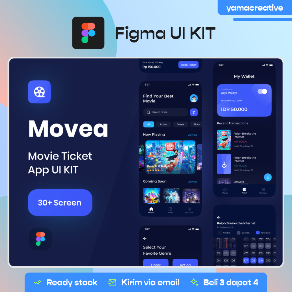 Jual Movie Ticket App 30+ Screen - Premium Figma UI Kit | Shopee Indonesia