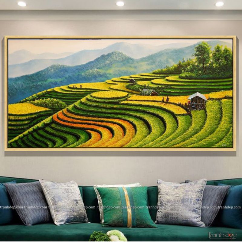 Jual lukisan pemandangan pesawahan minimalis modern, include frame ...