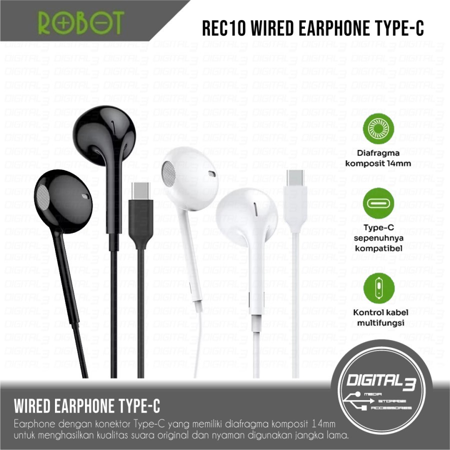 Jual ROBOT REC10 Wired Earphone Headset Kabel Type-C with Kontrol Kabel ...