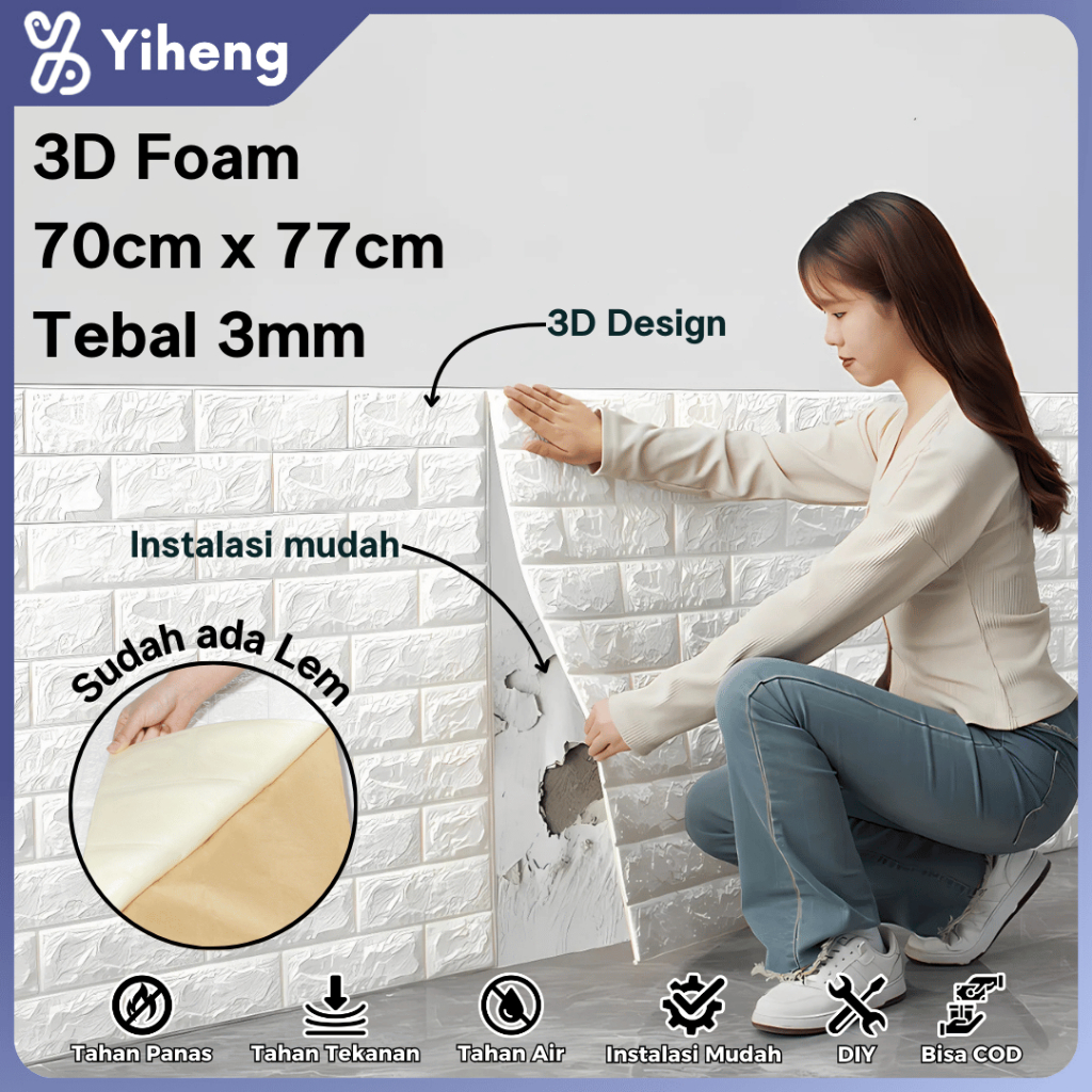 Jual Stiker DInding Foam Bata 70x77cm Wallpaper 3D Foam Bata Kamar ...