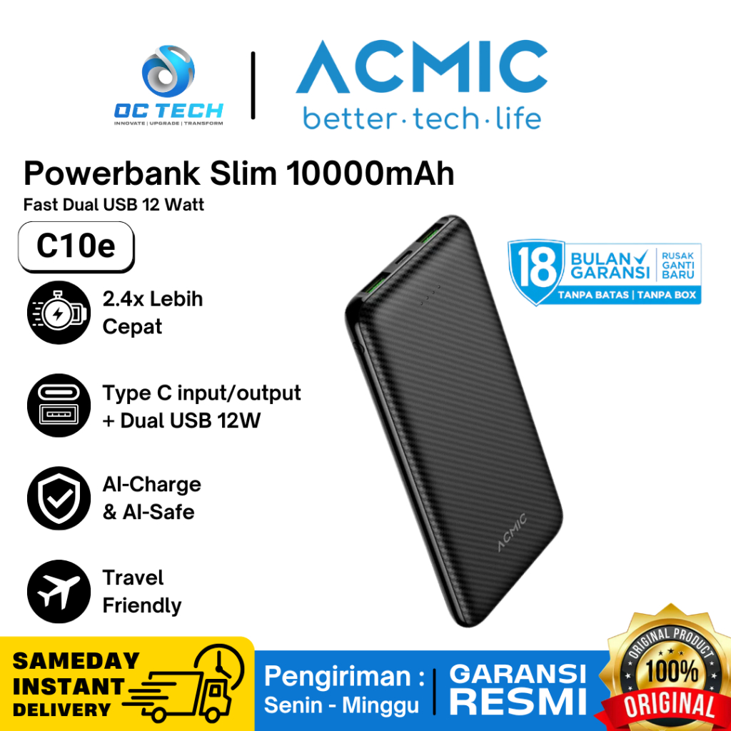 Jual Power Bank ACMIC C10e 10000mAh Powerbank Type C Fast Charging Slim Garansi Resmi | Shopee ...