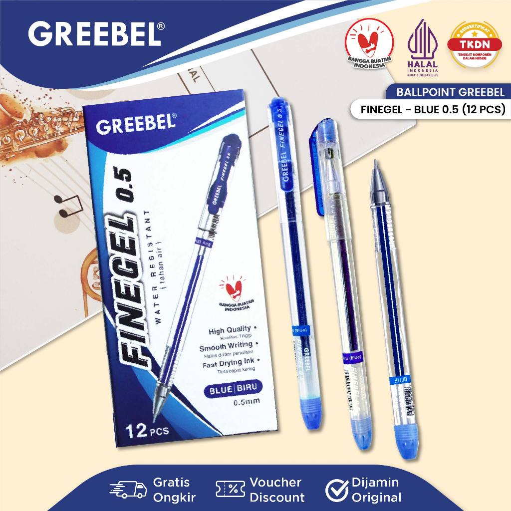 Jual GREEBEL BALLPEN FINE GEL - BLUE 1 BOX (12 PCS) / Pen / Pulpen / Bolpen / Bolpoint 501 ...