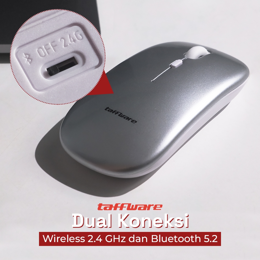 Jual Taffware Silent Mouse Rechargeable Dual Mode Bluetooth 5.2 dan 2 ...