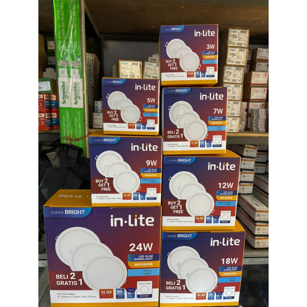 Jual PAKET ISI 3 INDS605R LAMPU IN LITE LED PANEL COB SLIM 3W 5W 7W 9W ...