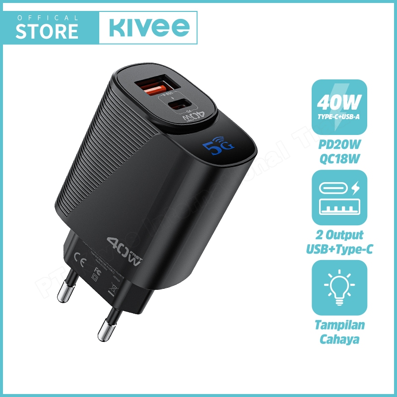 Jual KIVEE Kepala Charger Type C & USB Fast Charging 40W Garansi asli 1 ...