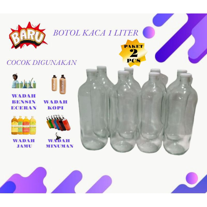 Jual Botol kaca 1 liter Botol Bensin Botol baru isi 2 pcs | Shopee ...