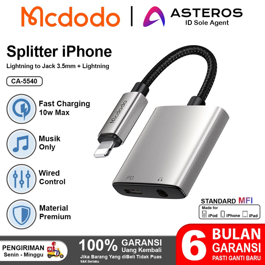 Jual MCDODO CA 5560 CA 5540 Splitter iPhone Lightning to AUX / Dual ...