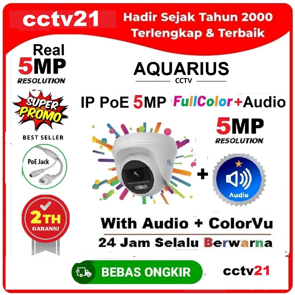 Jual IP CAMERA / Kamera cctv / 5MP-POE + ColorVu + Audio-Indoor Aquarius Full Color 24Jam Selalu ...