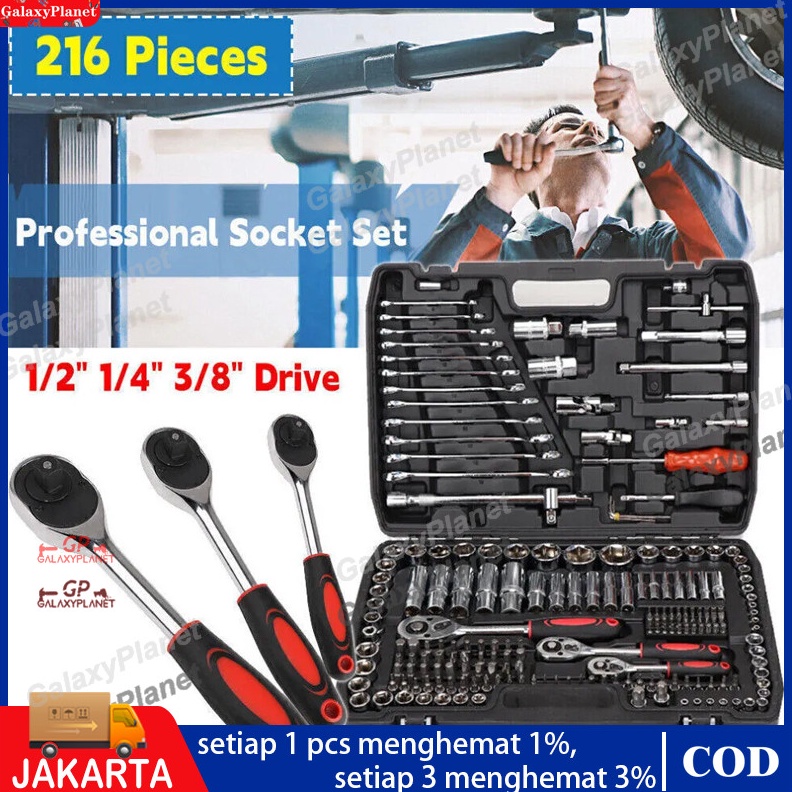 Jual Set Kunci Sok Kunci Shock 216 pcs Mobil Motor Lengkap Socket Tool Kit set Pas Ring Motor ...