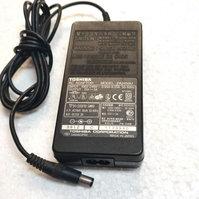 Jual Adaptor TOSHIBA PA2450U 15V 3A Jack 6,5mm Made in Japan | Shopee ...