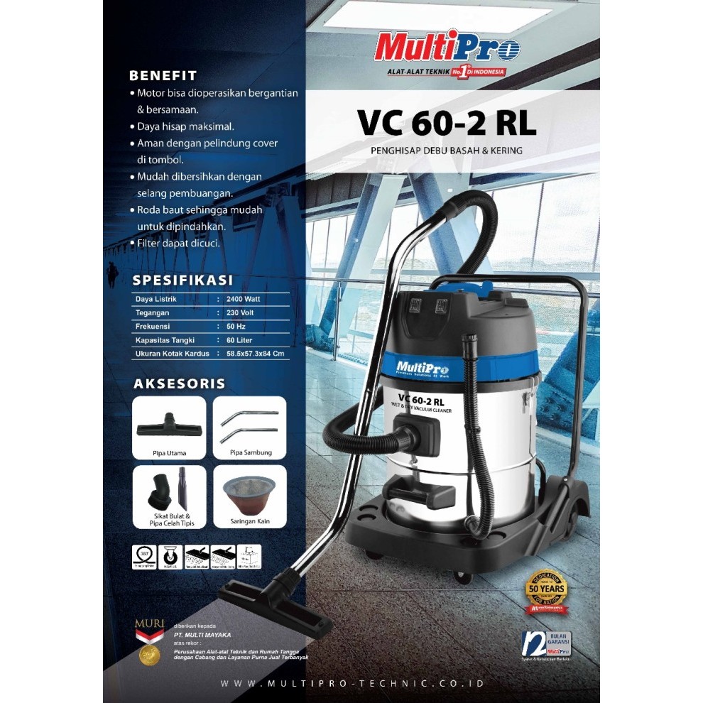 Jual MULTIPRO VC60-2RL VACUUM CLEANER 60 L 2 IN1 DUAL MOTOR | Shopee ...