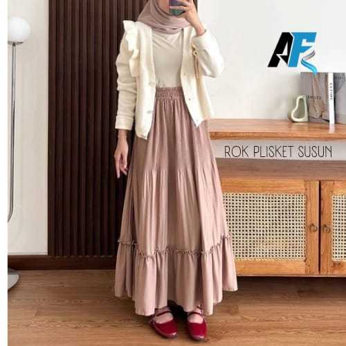 Jual ROK PLISKET SUSUN PREMIUM RUFFLE MAXI SKIRT JUMBO | Shopee Indonesia