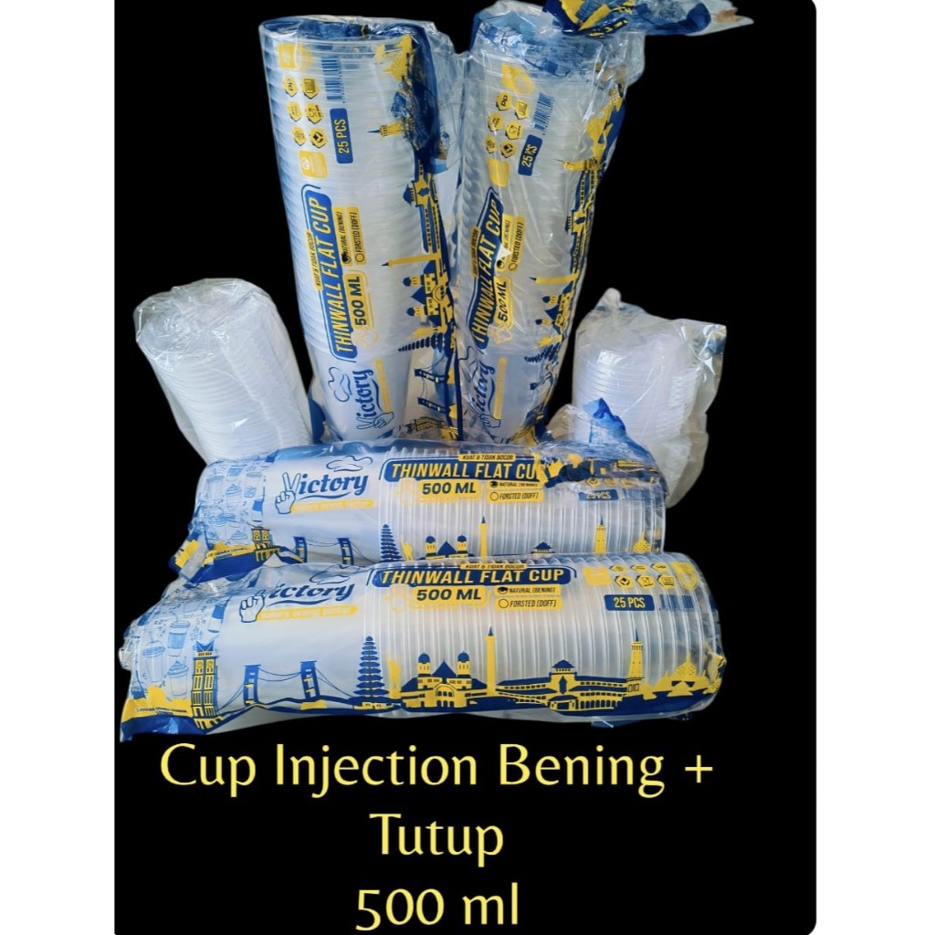 Jual Cup Injection 500ml 16oz Bening + Tutup sambung Tebal Anti Tumpah ...
