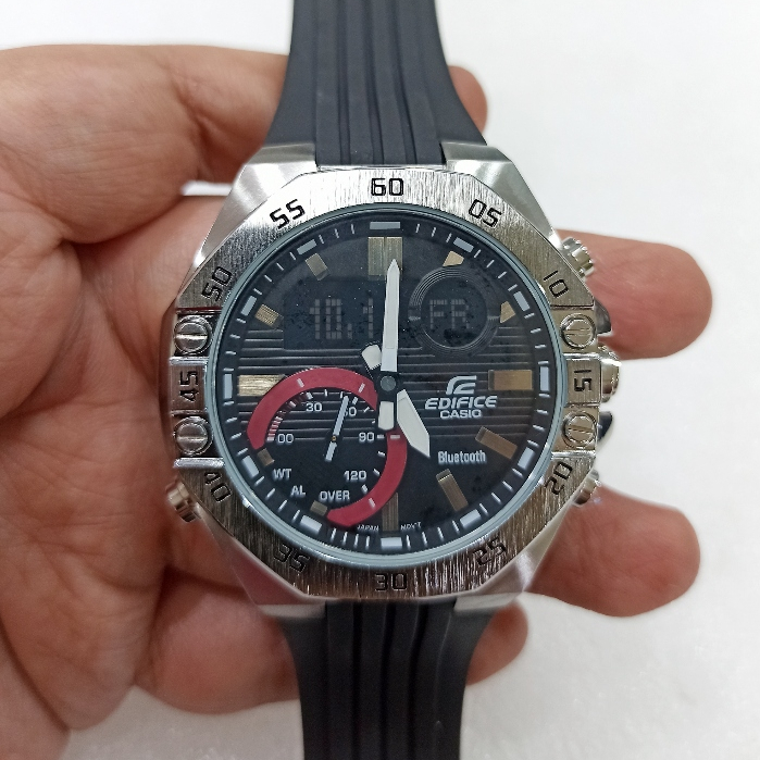 Jual Jam Tangan Pria Casio EDIFICE ECB-10P-1A ECB-10 Dual Time Silver ...