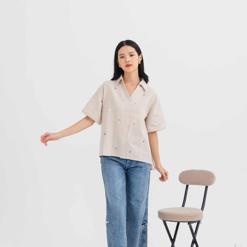 Jual Nuboutique – Lorine Shirt – Blouse Atasan Kemeja Wanita Bordir ...