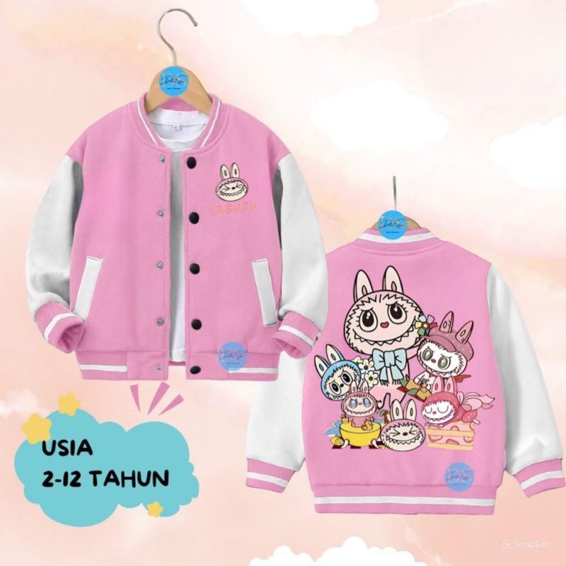 Jual Jaket Varsity Anak Perempuan Baseball Motif Labubu Lucu Usia 2-12 ...