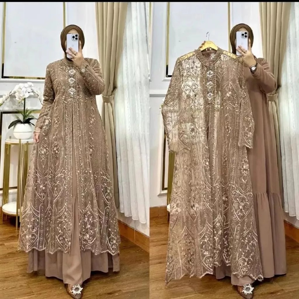 Jual Gamis Pesta Mewah Elegant Laksmi Maxy BO Bahan Ceruty Babydoll Full Puring Mix Brukat ...