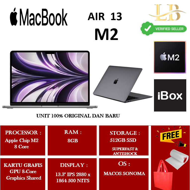 Jual Resmi Macbook Air M2 8GB 512GB SSD 13"LIQUID Retina Macos Space Grey IBOX | Shopee Indonesia