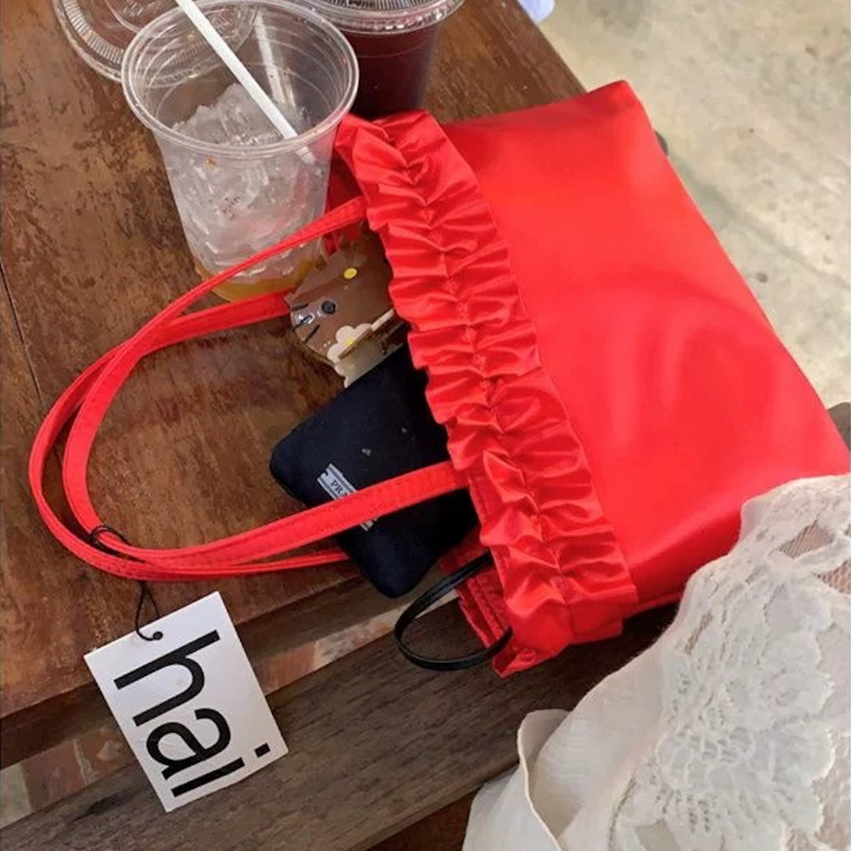 Jual Tas Ruffle Merah Hot Red / Tas fashion bag warna merah / Tas Satin ...