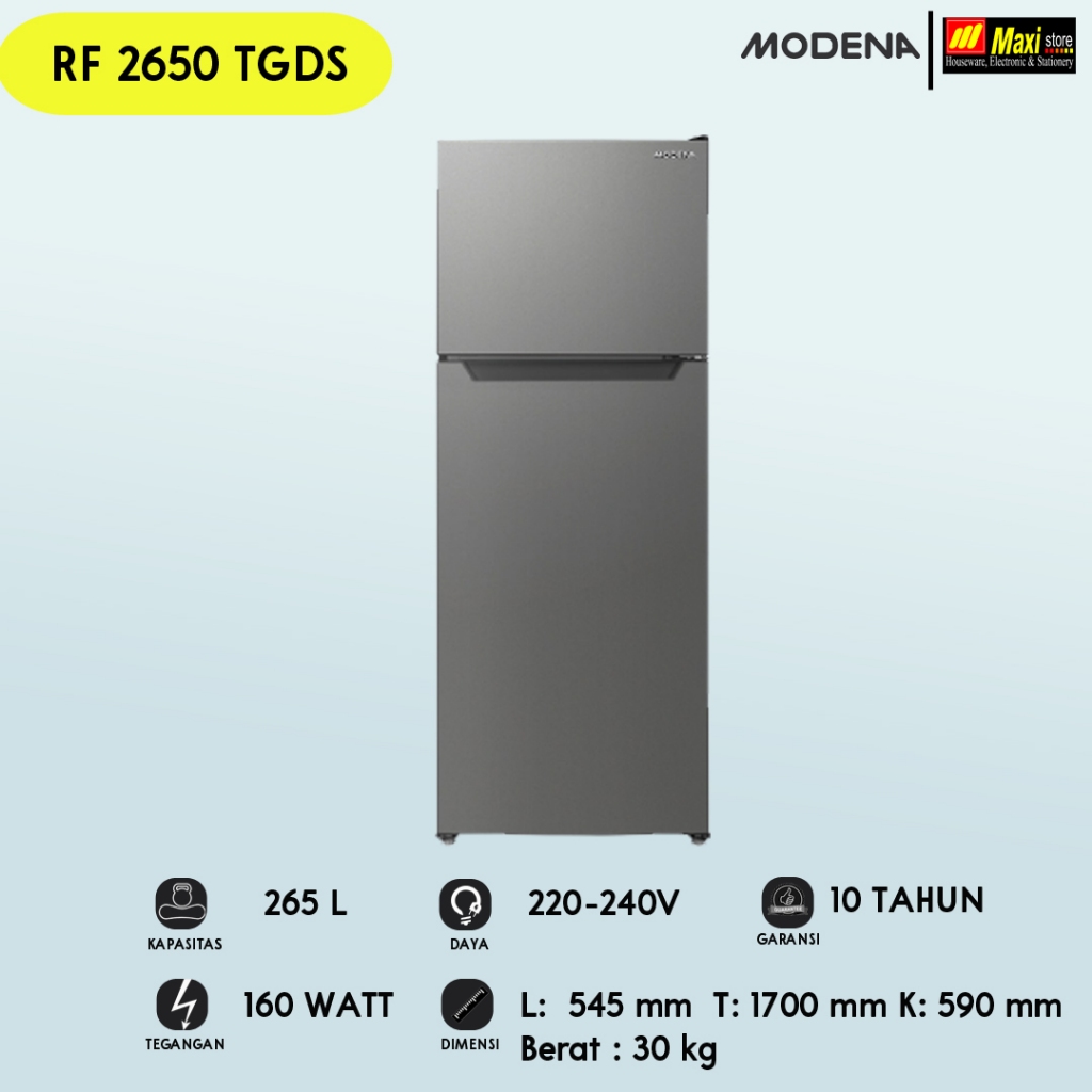 Jual MODENA Kulkas 2 Pintu Freezer Atas 269L Heavy-duty Compressor RF 2650 TGDS | Shopee Indonesia