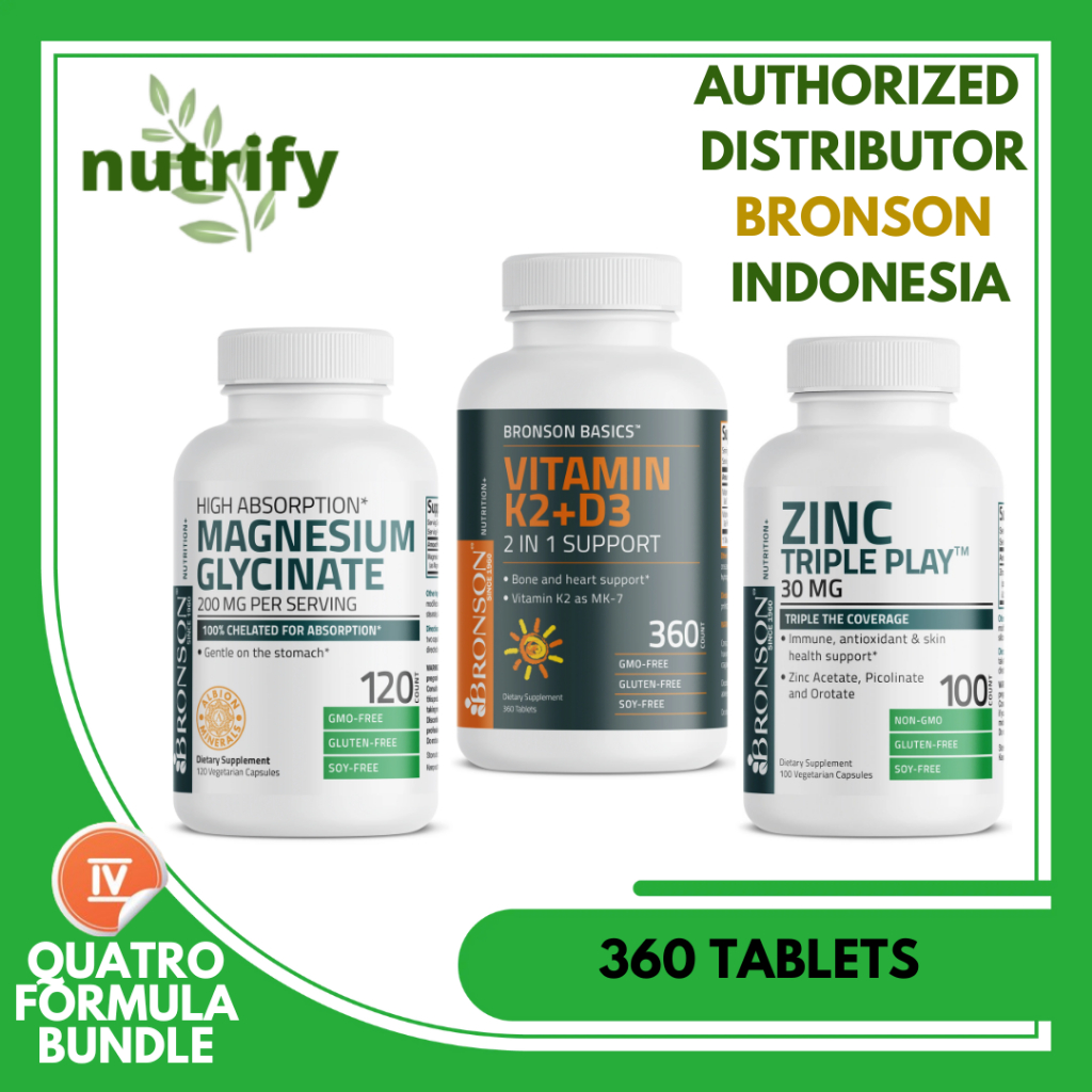 Jual Bronson Quatro Formula Bundle Vitamin K2 D3 360 Tablet, Magnesium ...